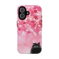 Black Cat Pink Floral Tough Phone Case for iPhone 7-17 Pro Max, Glossy ...