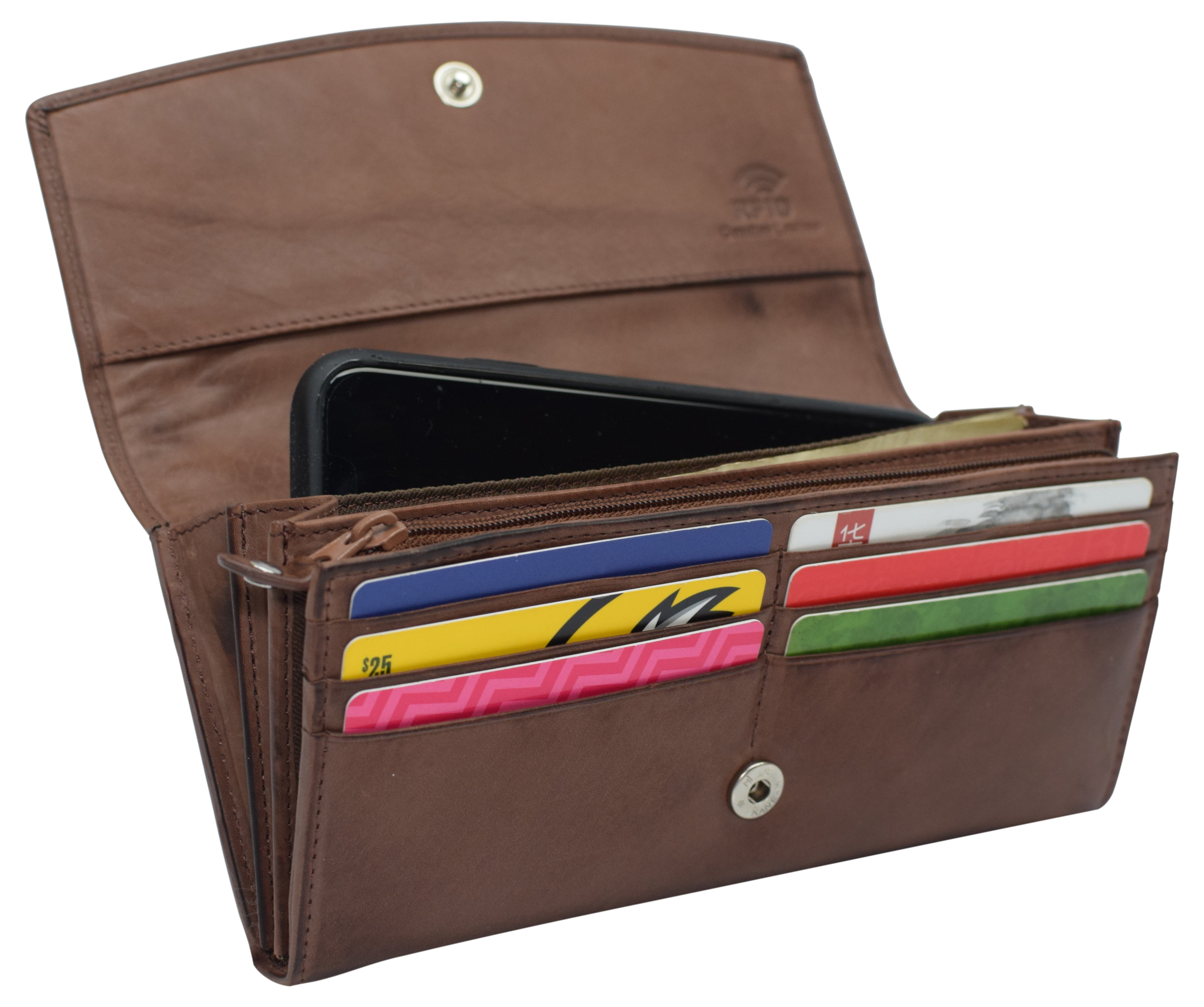 Leather Flap Clutch RFID Wallets For Women - Big Womens Wallet ...
