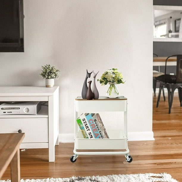 2 Tier Metal Utility Rolling Cart Storage Organizer with Cover Board ...