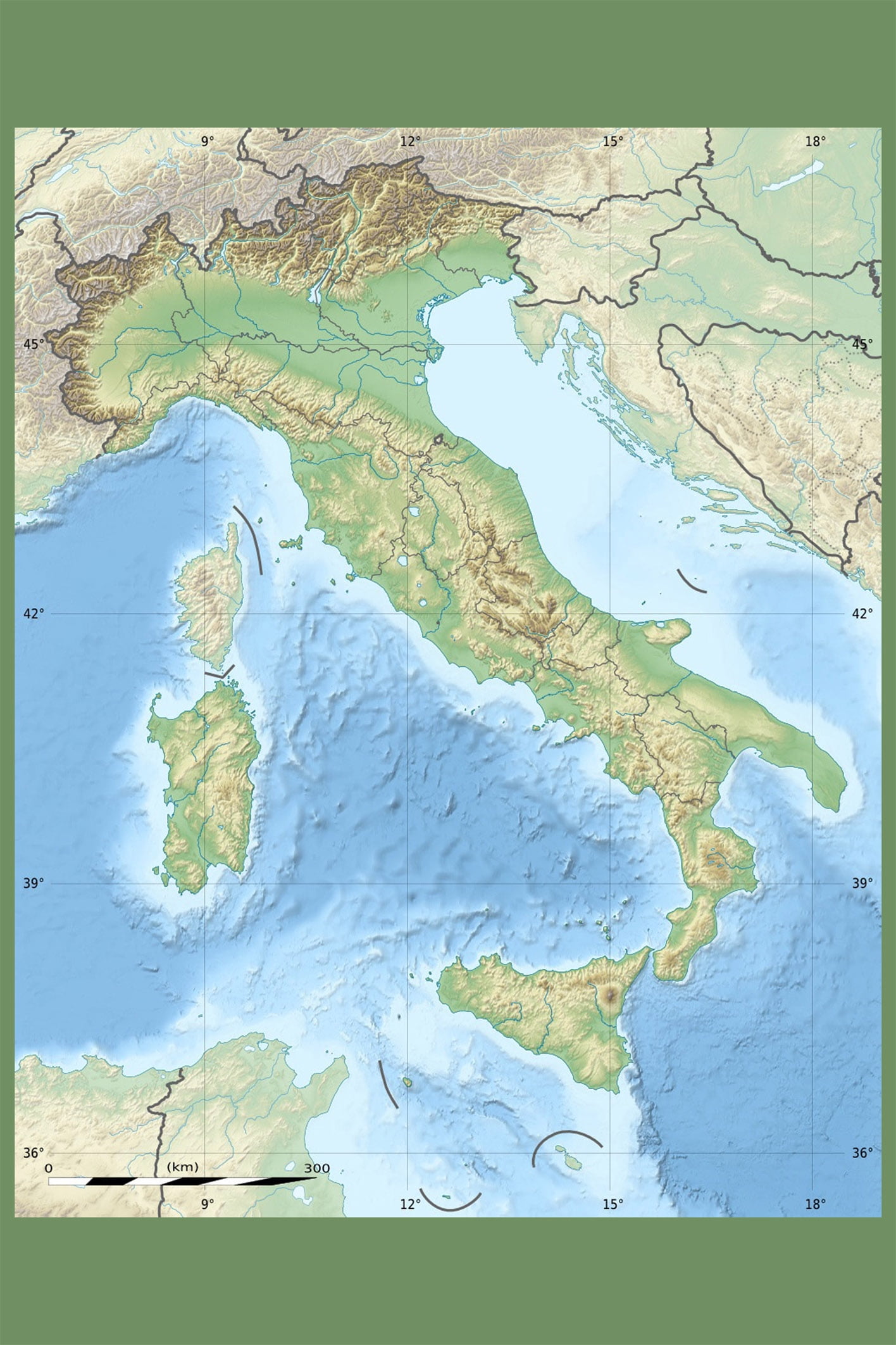 24x36 gallery poster, Topographic Map of Italy - Walmart.com