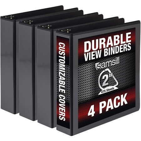 Samsill Durable 2 Inch Binder, Black D Ring Binder, Customizable Clear ...
