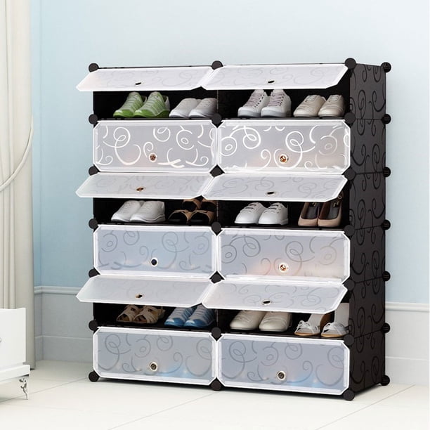 Topcobe 6-Tier Storage Organizer, Black Shoe Rack 12 Cube Storage Unit ...