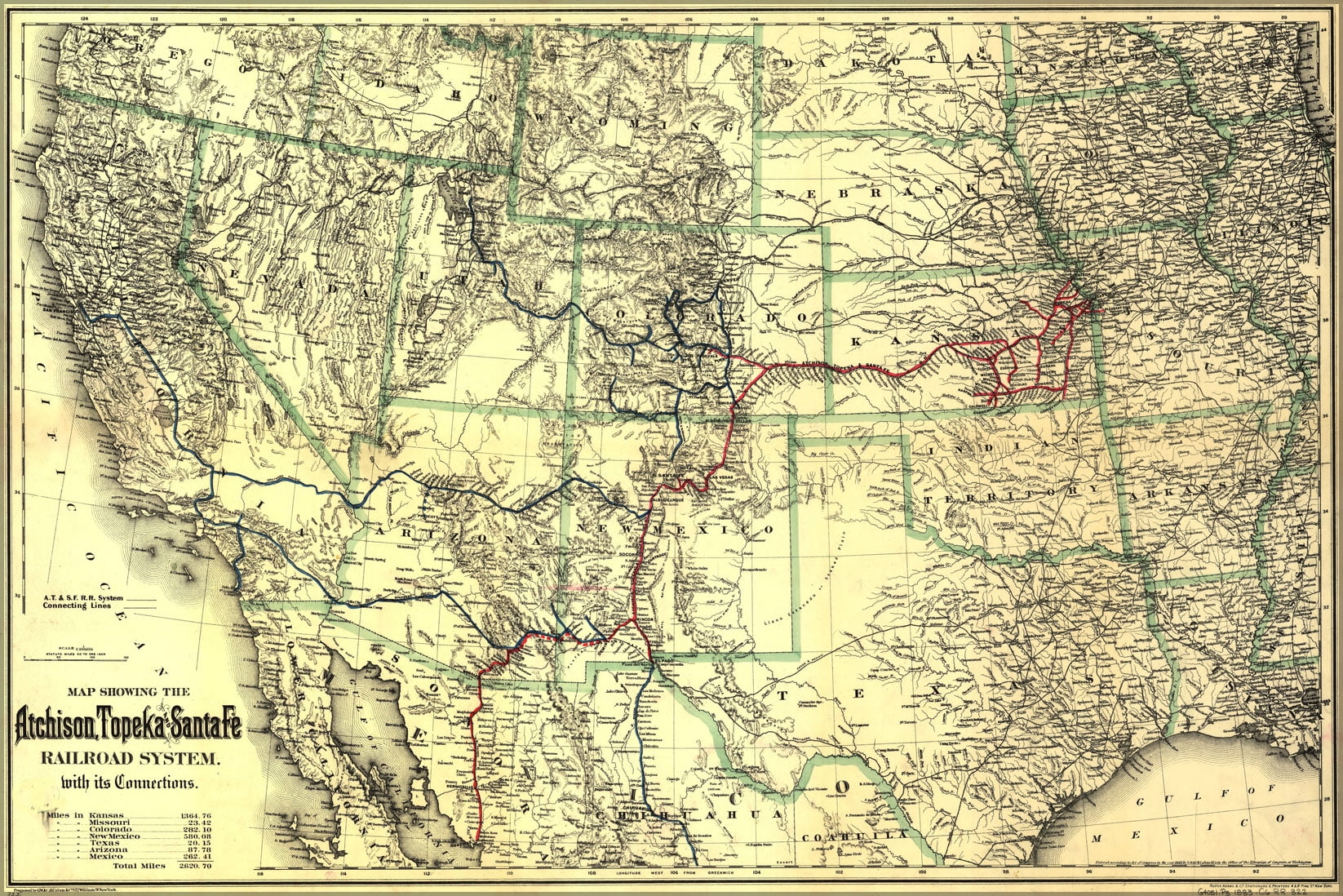 24"x36" Gallery Poster, Map showing the Atchison, Topeka and Santa F ...