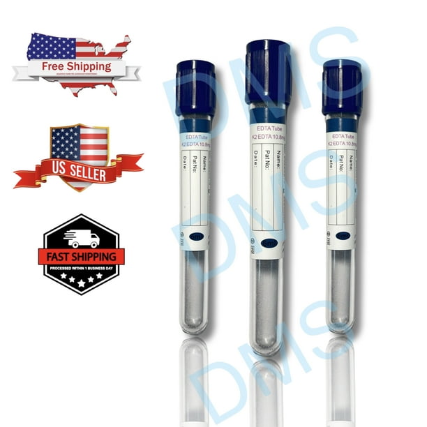 200pcs Vacuum Blood Collection Tube K2 EDTA, 13x100mm 6mL, Royal Blue ...