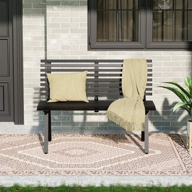 Outdoor Metal Garden Bench for Patio, Sturdy Steel Frame Furniture for ...