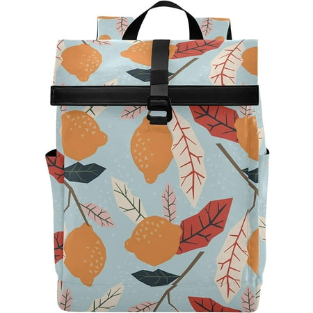 Lemon Blue Background Backpack Roll Top Daypack Laptop Work Travel ...