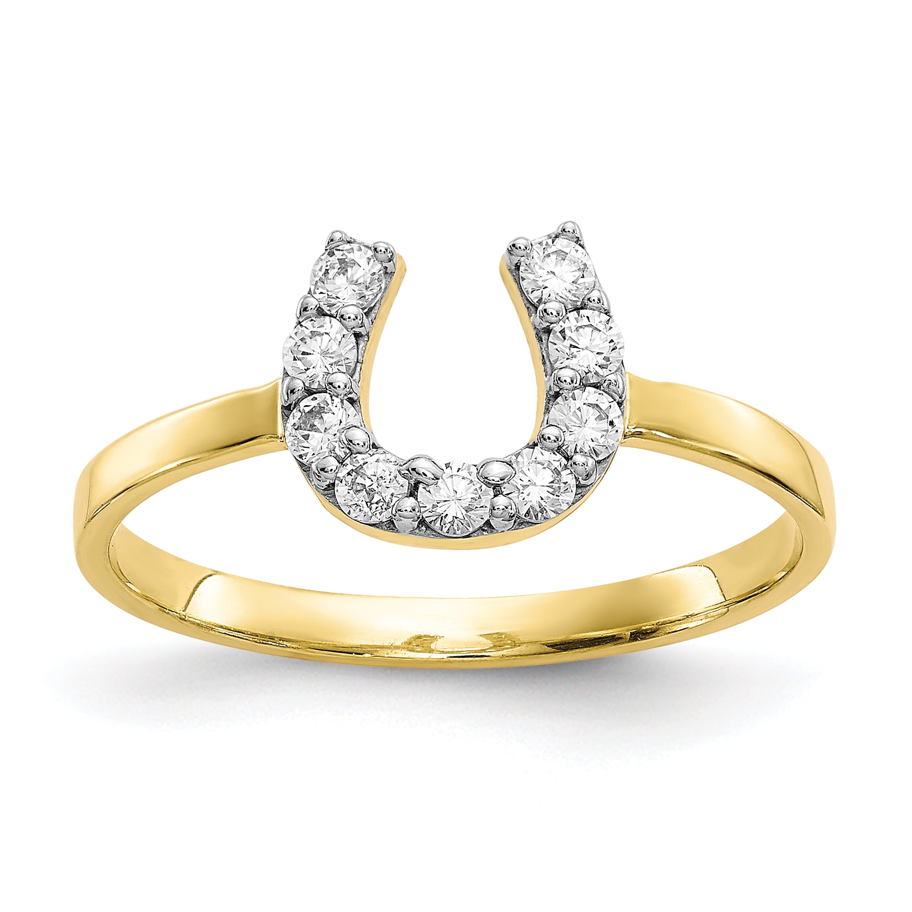Primal Gold 10 Karat Yellow Gold Polished Cubic Zirconia Horse Shoe ...