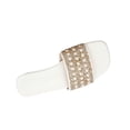 Afuyipoi Women's Pearl Rhinestone Flat Sandals Round Toe Summer Beach ...