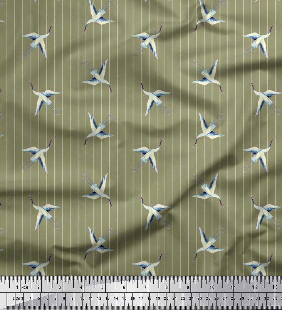 Soimoi Viscose Chiffon Fabric Stripe & Stork Bird Print Fabric by the ...