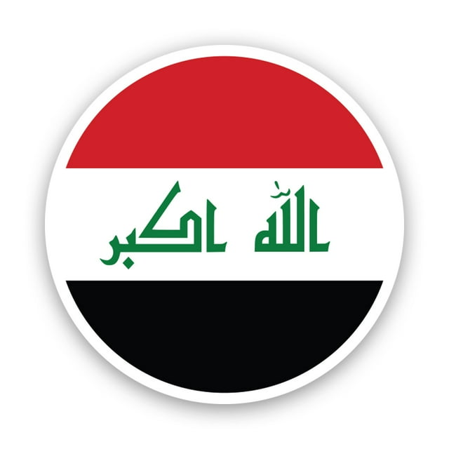 Round Iraqi Flag Sticker Decal - Self Adhesive Vinyl - Weatherproof - Made in USA - iraq irq iq ...