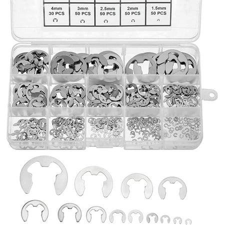 NUNADERNU Circlips, 400 Pieces 1.5-15mm E-Clip Stainless Steel Circlips with Storage Box ...