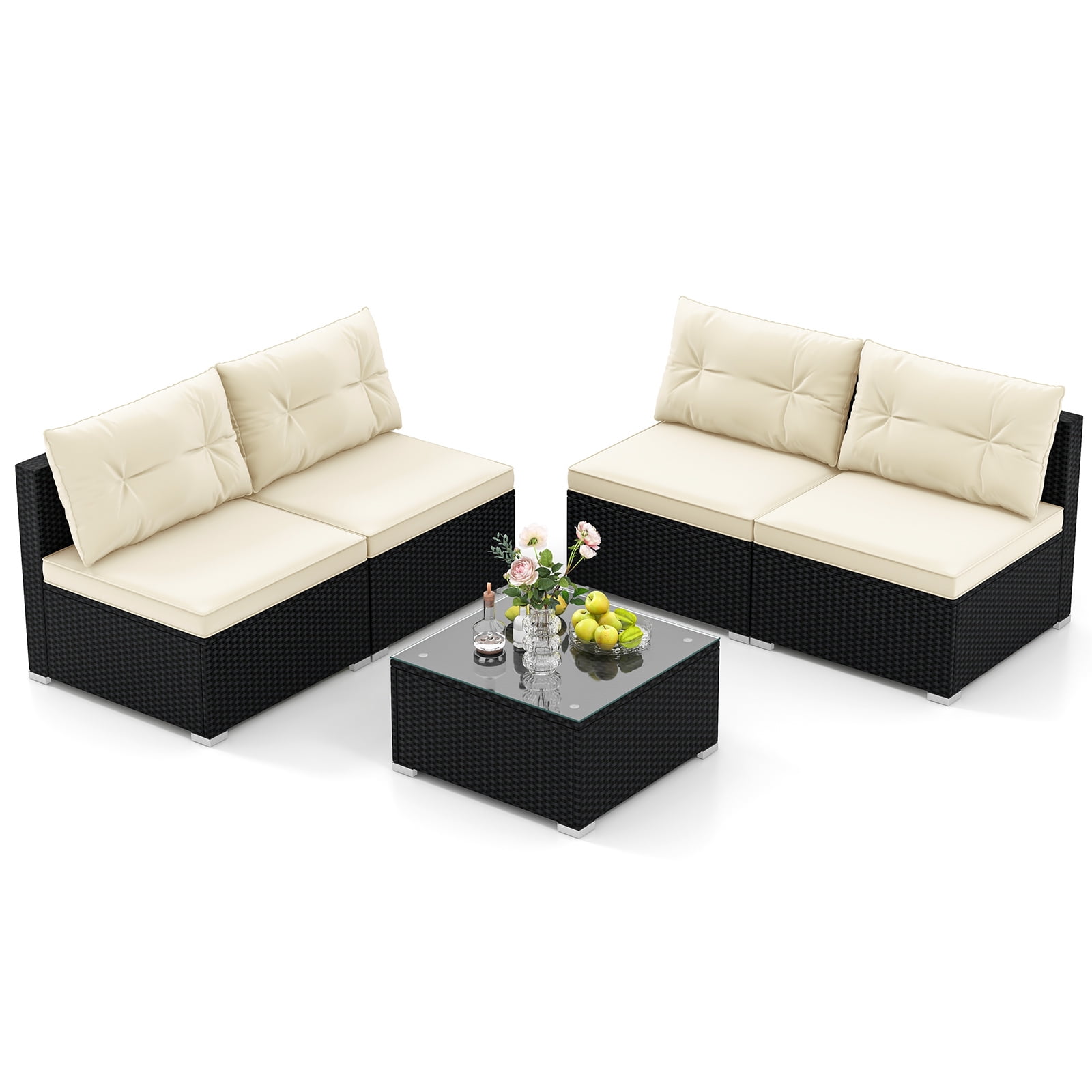Topbuy 5 Pieces Outdoor Patio Furniture Set Sectional PE Rattan Sofa ...