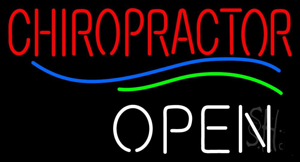 Red Chiropractor Open LED Neon Sign 13 x 24 - inches, Black Square Cut ...