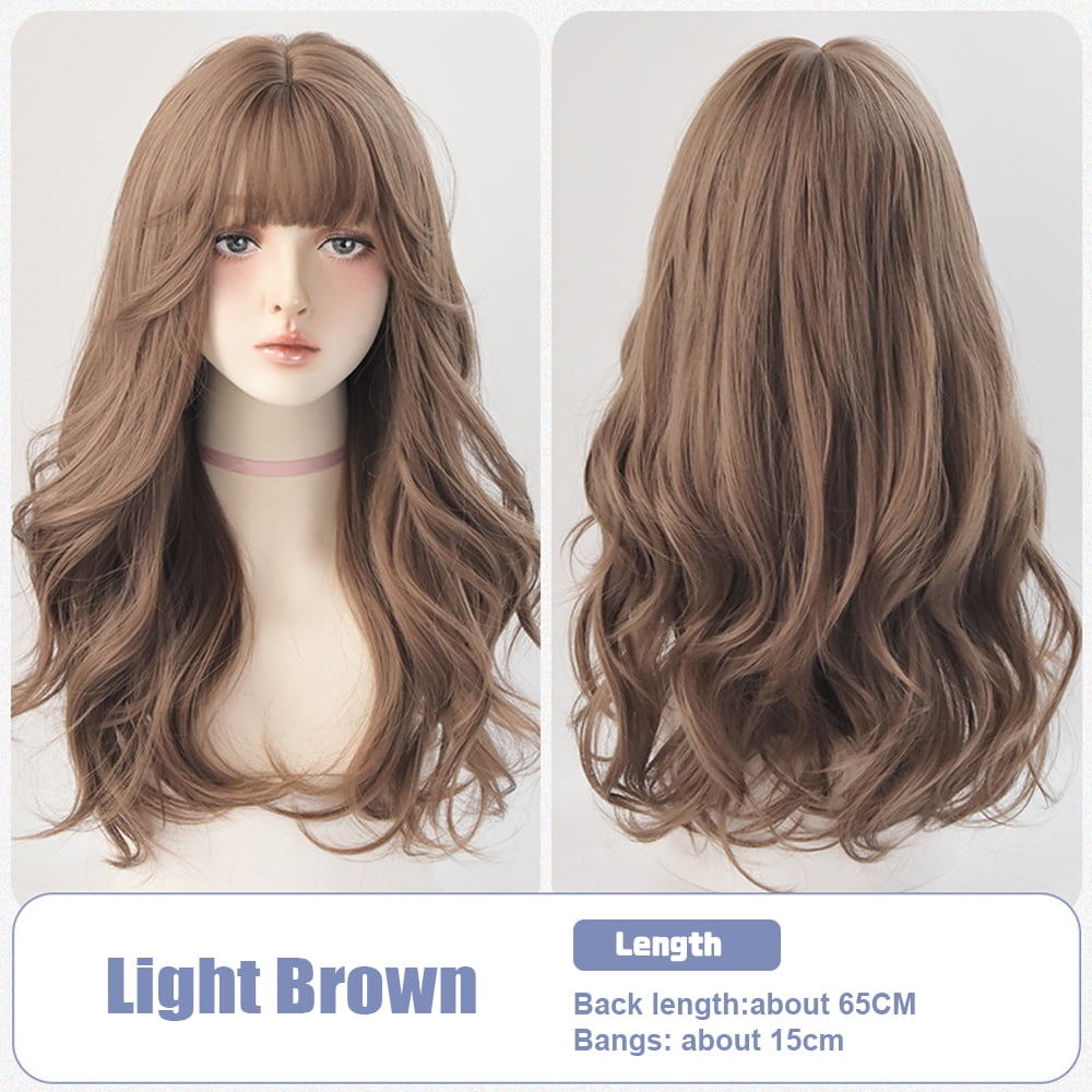 Tfixol Long Wavy Wig Human Hair With Bangs And Wig Cap Glueless Natural Layered Synthetic Curly Wigs 25 Inch