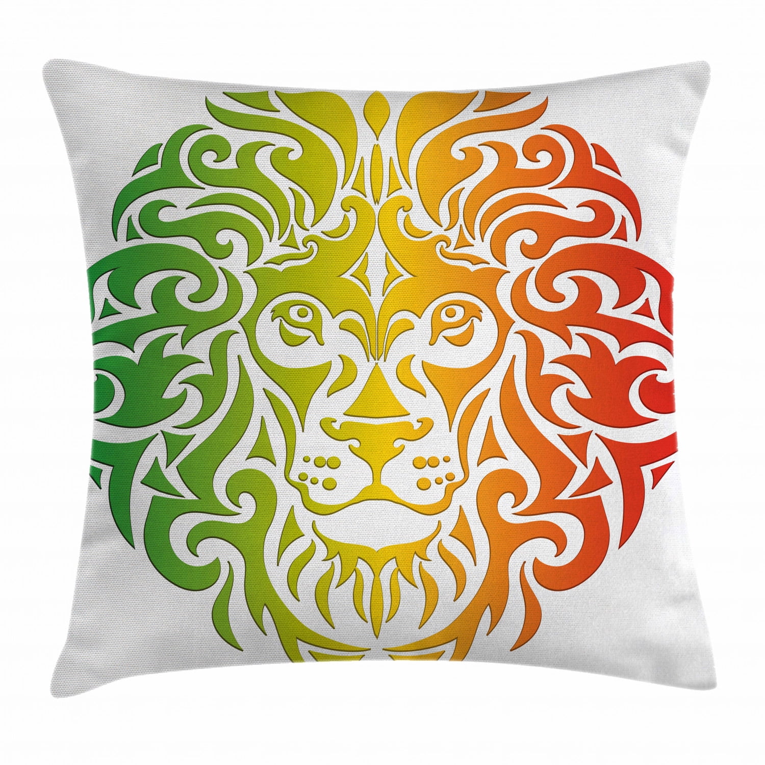 Rasta Throw Pillow Cushion Cover, Lion Portrait in Vivid Colors ...