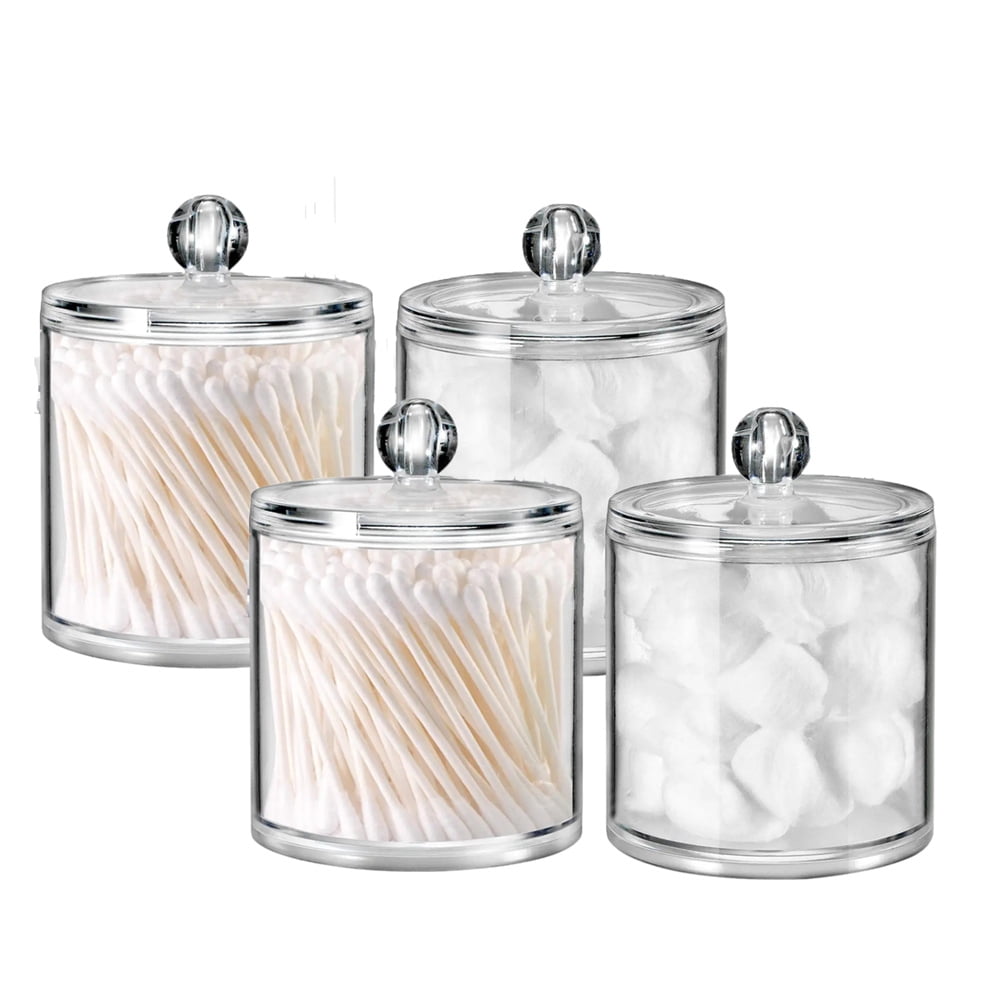 4PCS Holder Dispenser for Cotton Balls, Plastic Jars With Lids, for ...
