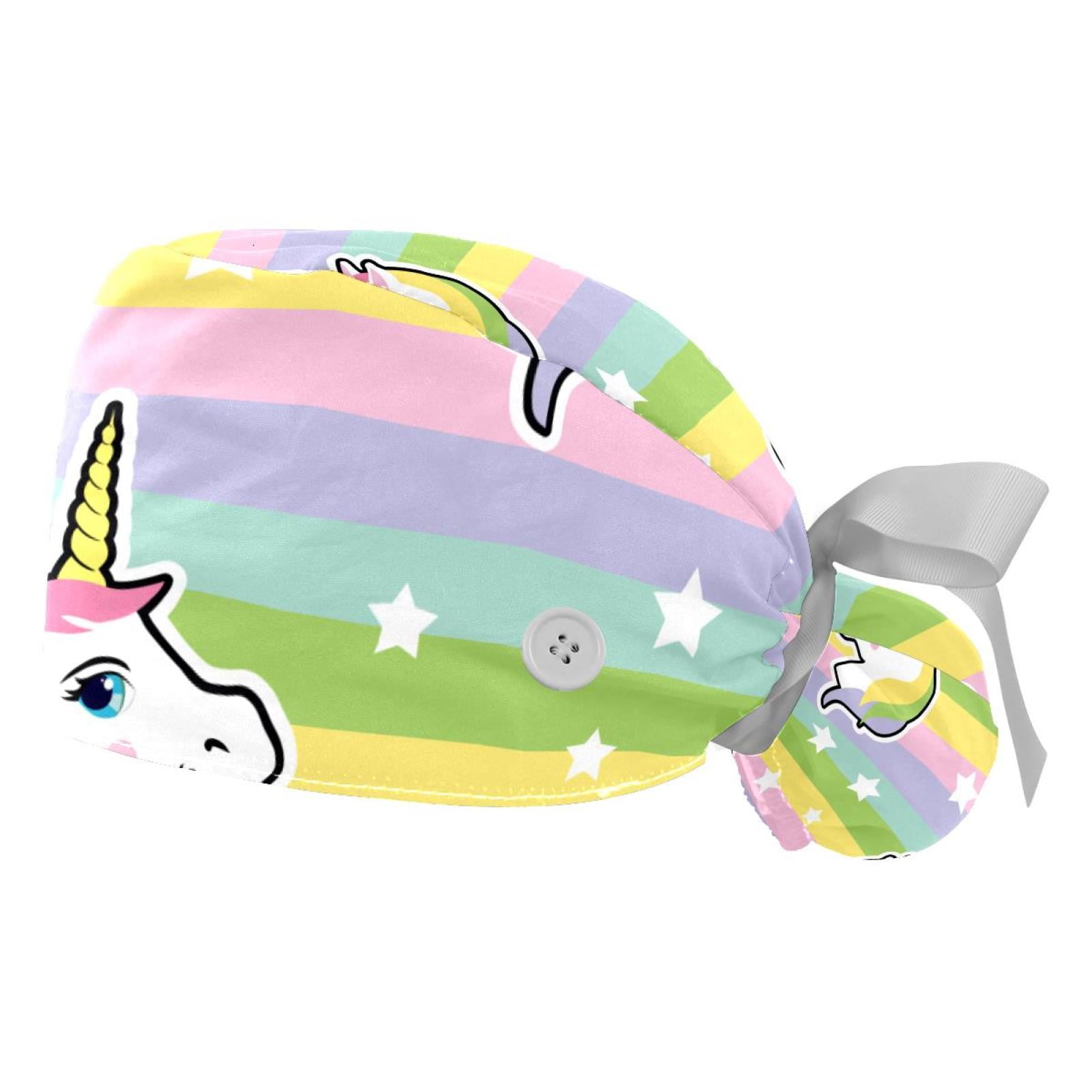 2PCS Long Hair Working Cap with Buttons and Sweatband Ribbon Tie Back ...