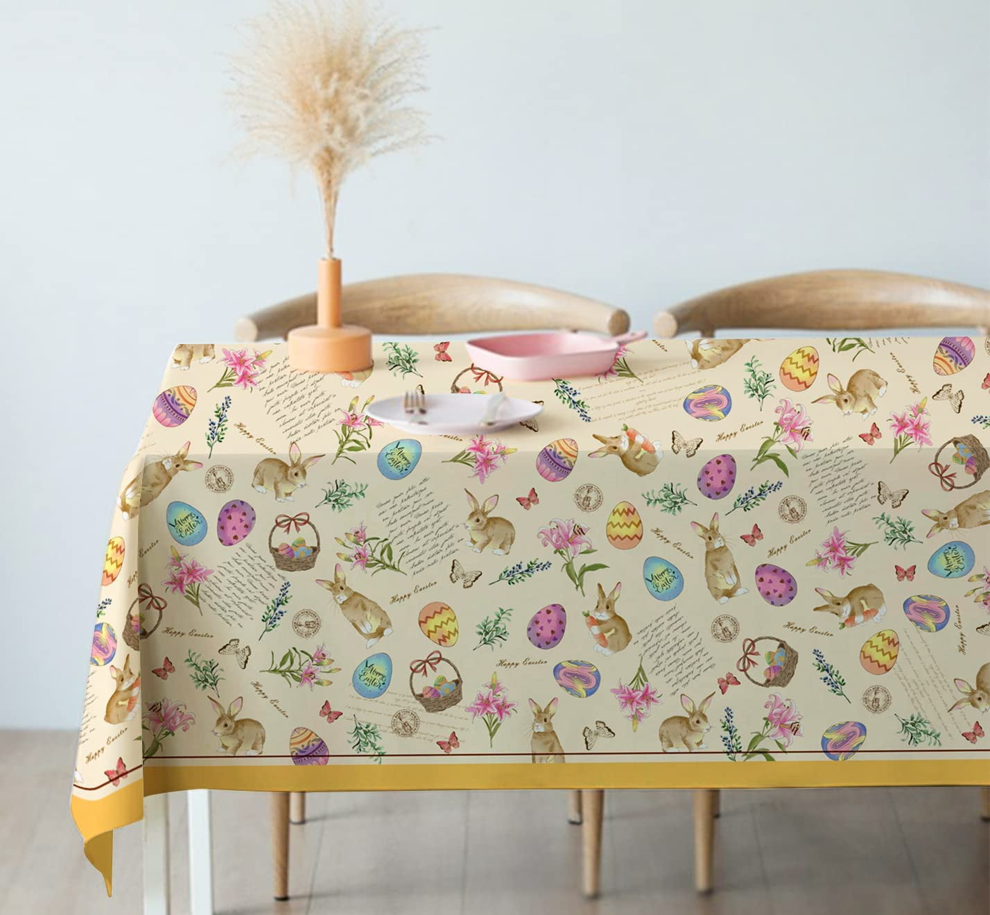 Easter Tablecloth Bunny Easter Eggs Colorful Table Clothes Rectangle ...
