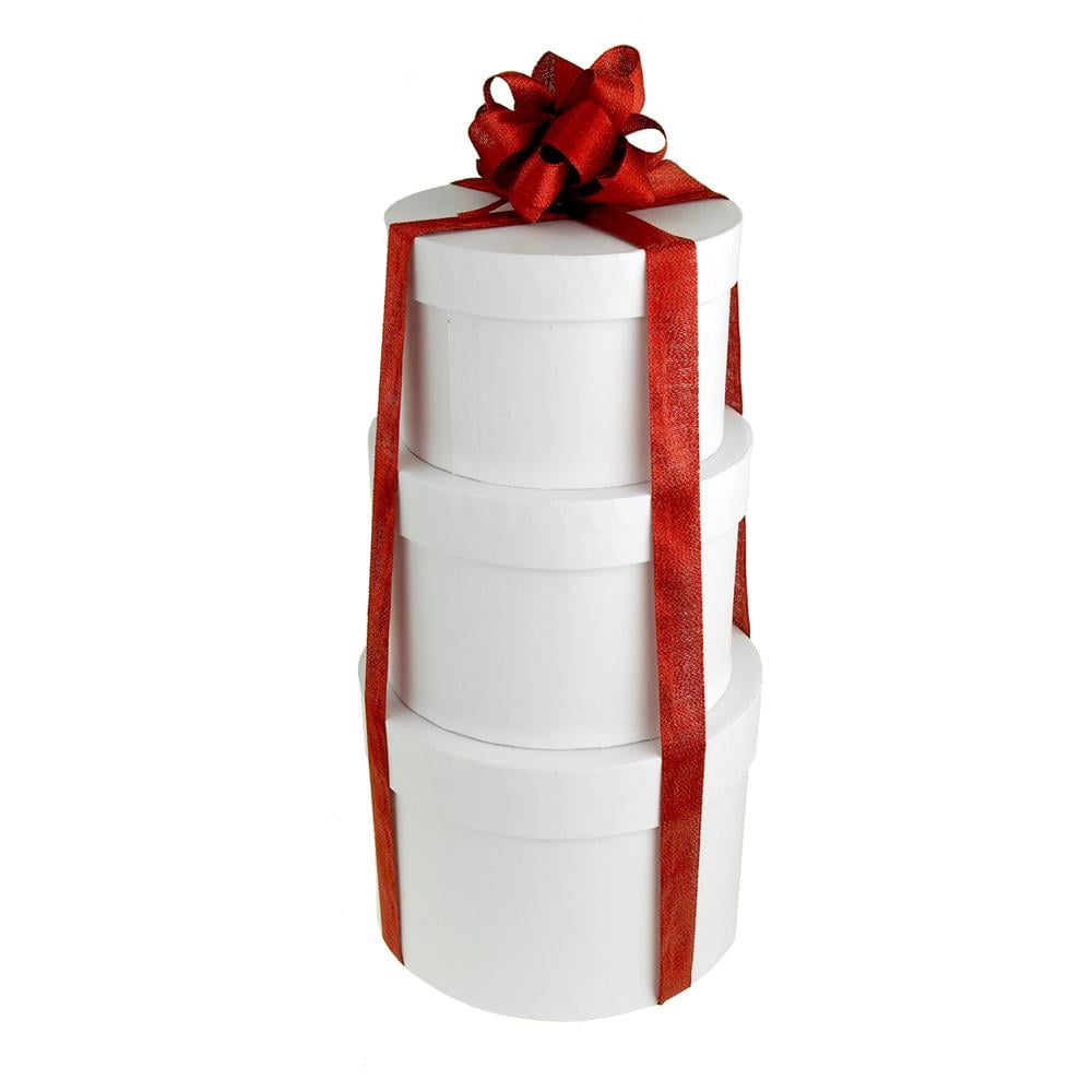 Holiday White Round Nested Gift Boxes, 5, 6 and 7-Inch, 3-Piece ...