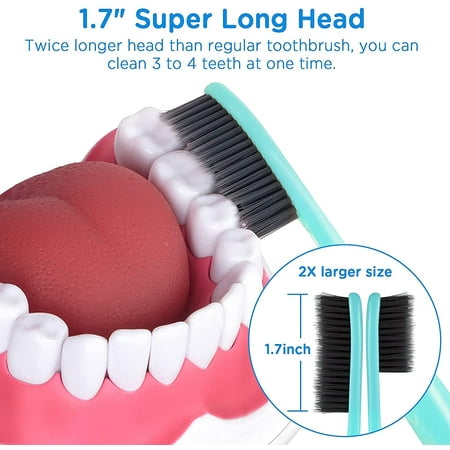 Flossing Toothbrush, Charcoal Soft Bristles for Adults, Super Long Head ...