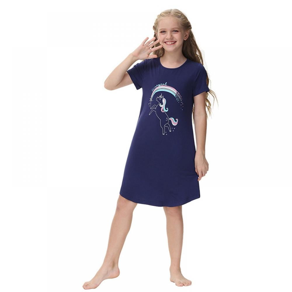 5-14T SILVERCELL Girls Nightgowns Short Sleeve Cute Cartoon Print ...