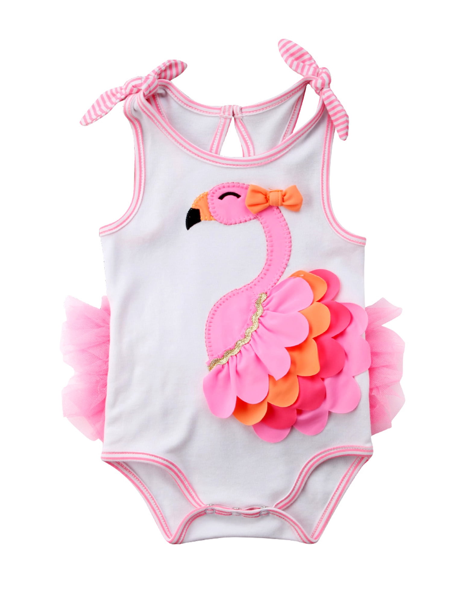 Dewadbow Newborn Baby Girls 3D Flamingo Tulle Sunsuit Outfits Clothes ...