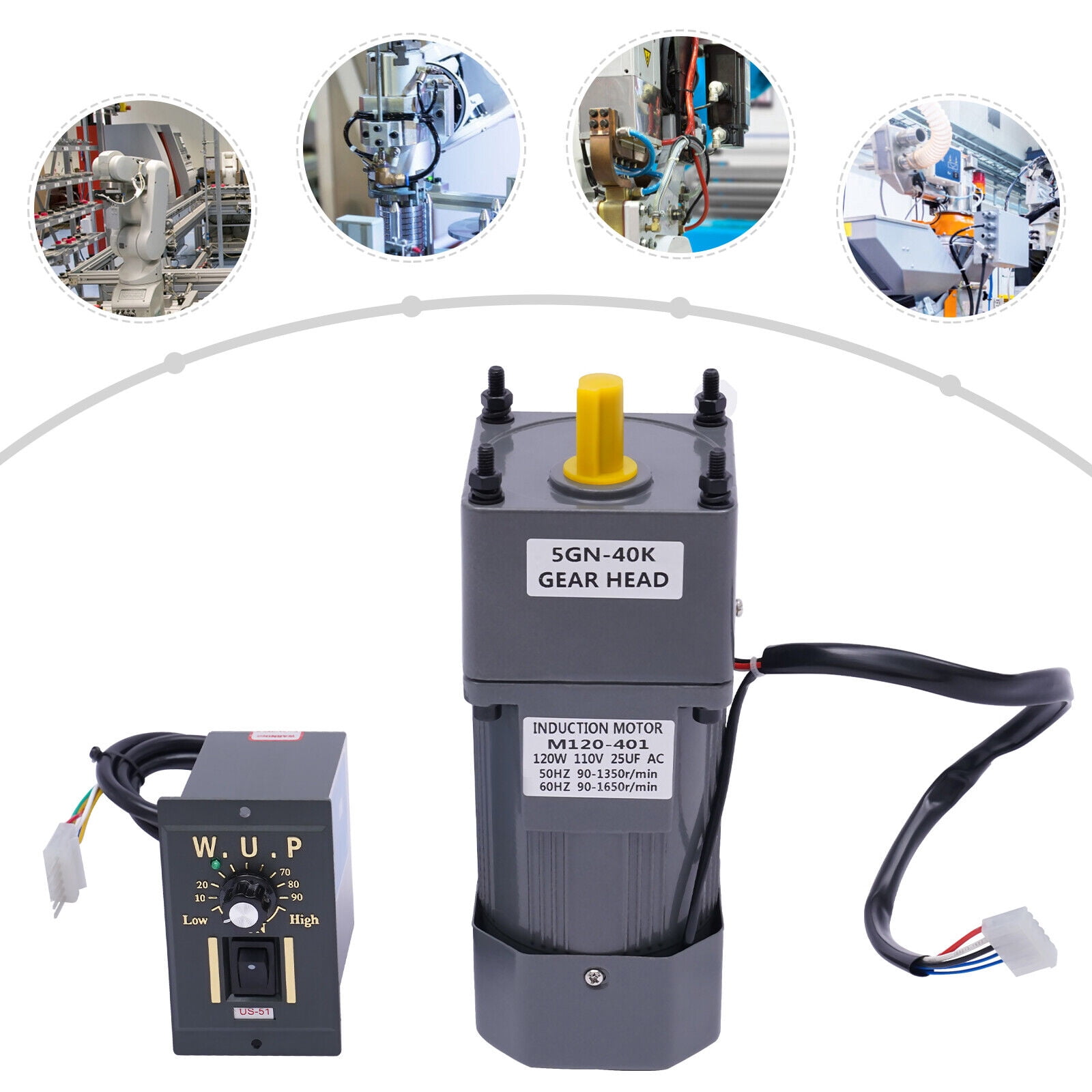 120W AC Gear Motor Single-Phrase Electric Variable Speed Controller ...