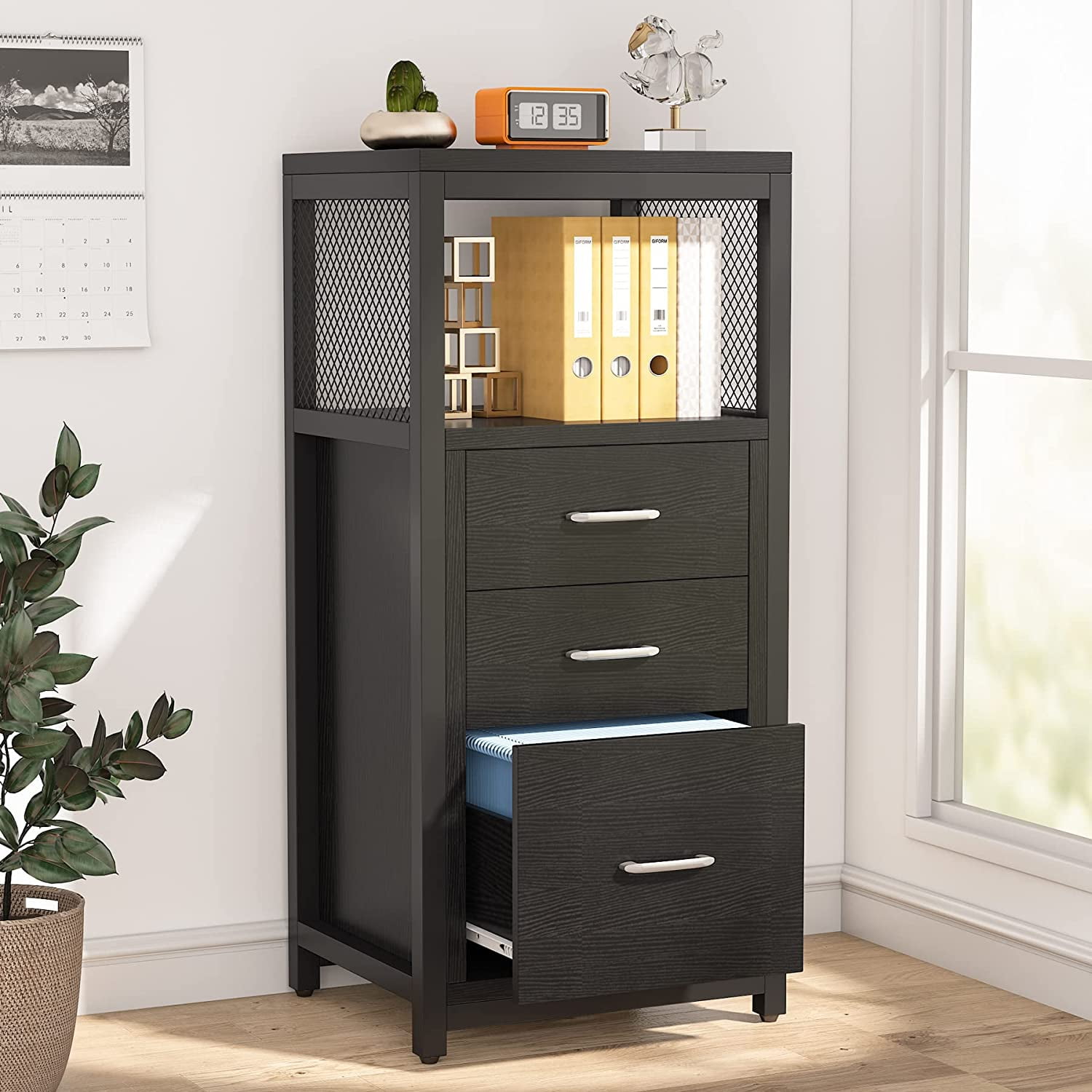 Tribesigns Bookcase Bookshelf, 4-Tier Modern File Cabinet With Drawers ...