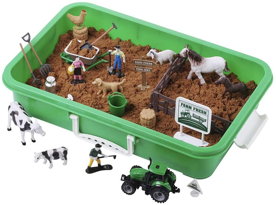 Farm Sand Play Set 28 Figures- Sensory Toys for Kids with 2 lbs of Sand ...