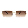 Luxury Hippie Style Rimless Bevel Rectangle Lens Sunglasses Gold Brown ...