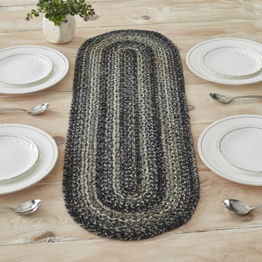 VHC Brands Farmhouse Primitive Jute Black Textured Striped Oval Table ...