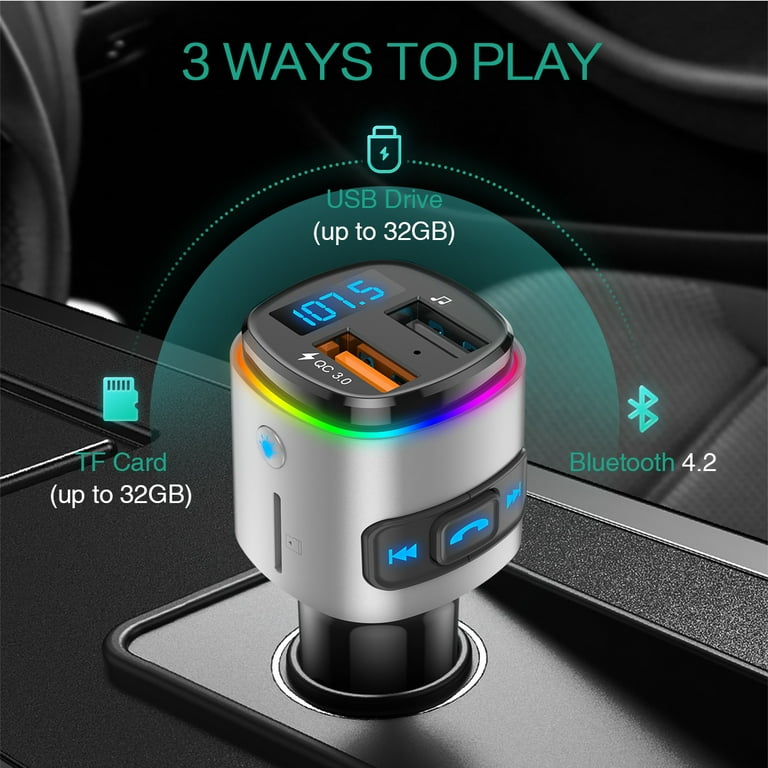 Oria FM Transmitter Bluetooth Car Transmitter Car Wireless Audio Transmitter Silver Size One Size