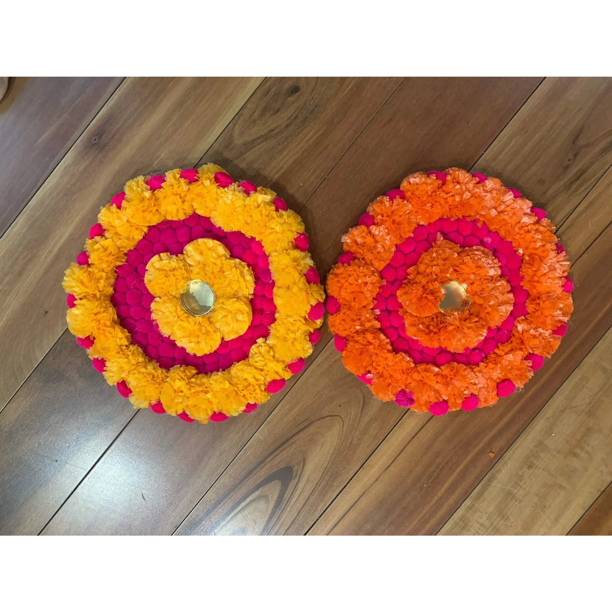 Buy LoveNspire Mat Rangoli Diwali Decor Set Artificial Marigold Flowers ...