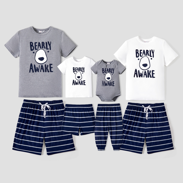 PatPat Family Matching 'BEARLY AWAKE' with Bear Face Stripe Pajamas ...