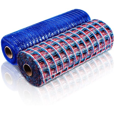 2 Rolls Poly Burlap Check Deco Mesh and Metallic Foil Mesh Ribbon, 10 ...