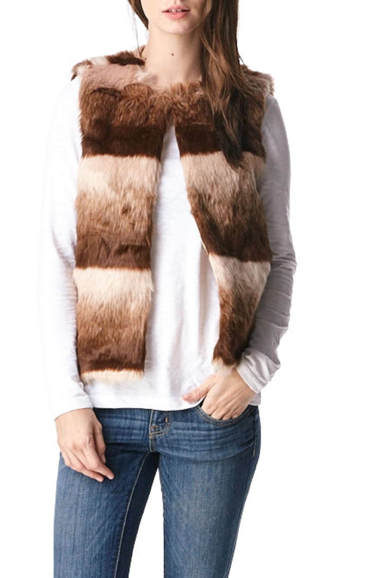 Ladies Fashion Faux Fur Vest, Brown, S - Walmart.com
