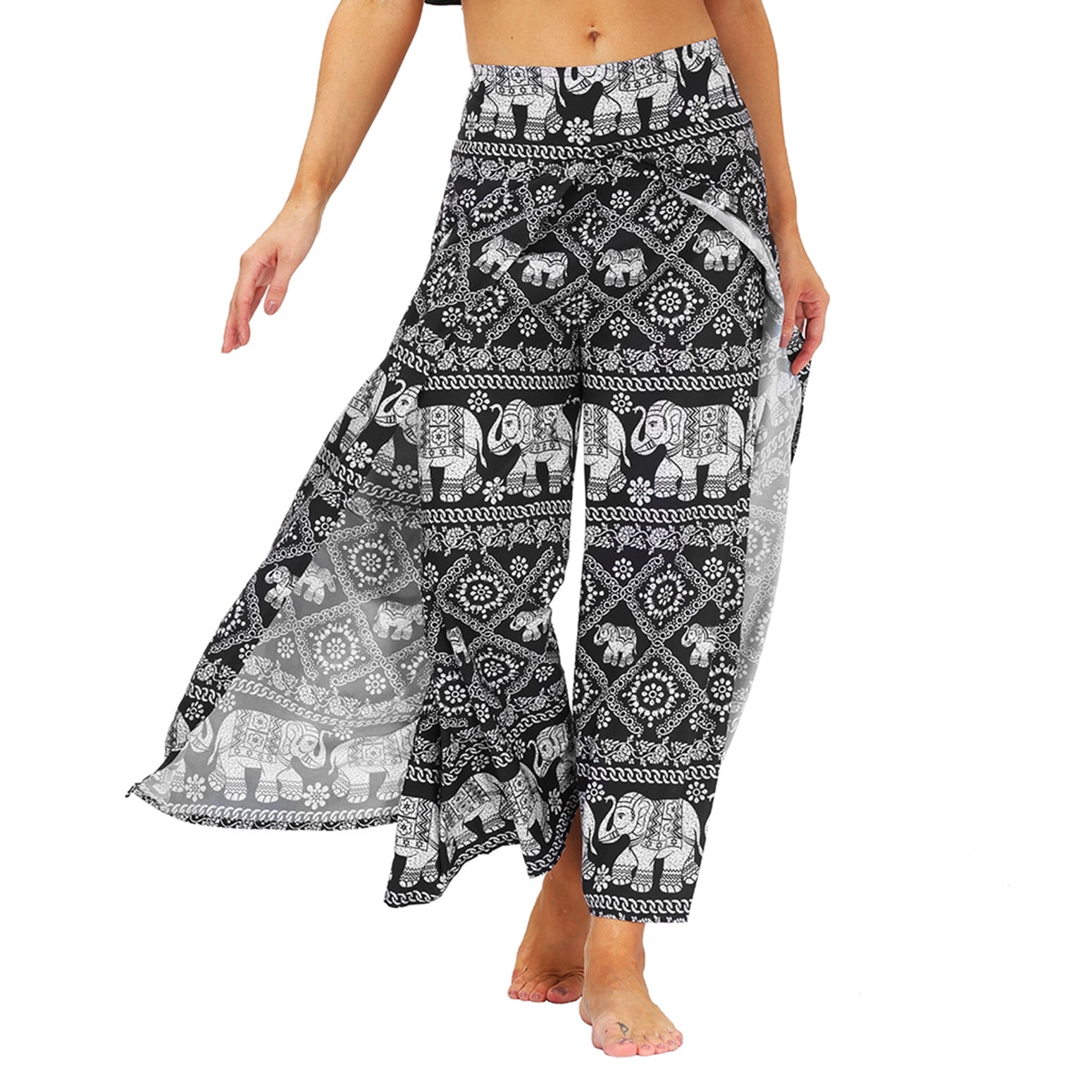 Jdlsppl Women's Wide Leg Gaucho Harem Yoga Pants Side Split Boho ...
