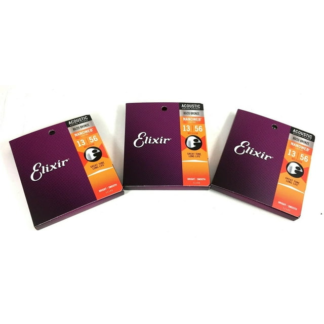Elixir Guitar Strings 80/20 Bronze Nanoweb Medium 13-56 3 Pack ...