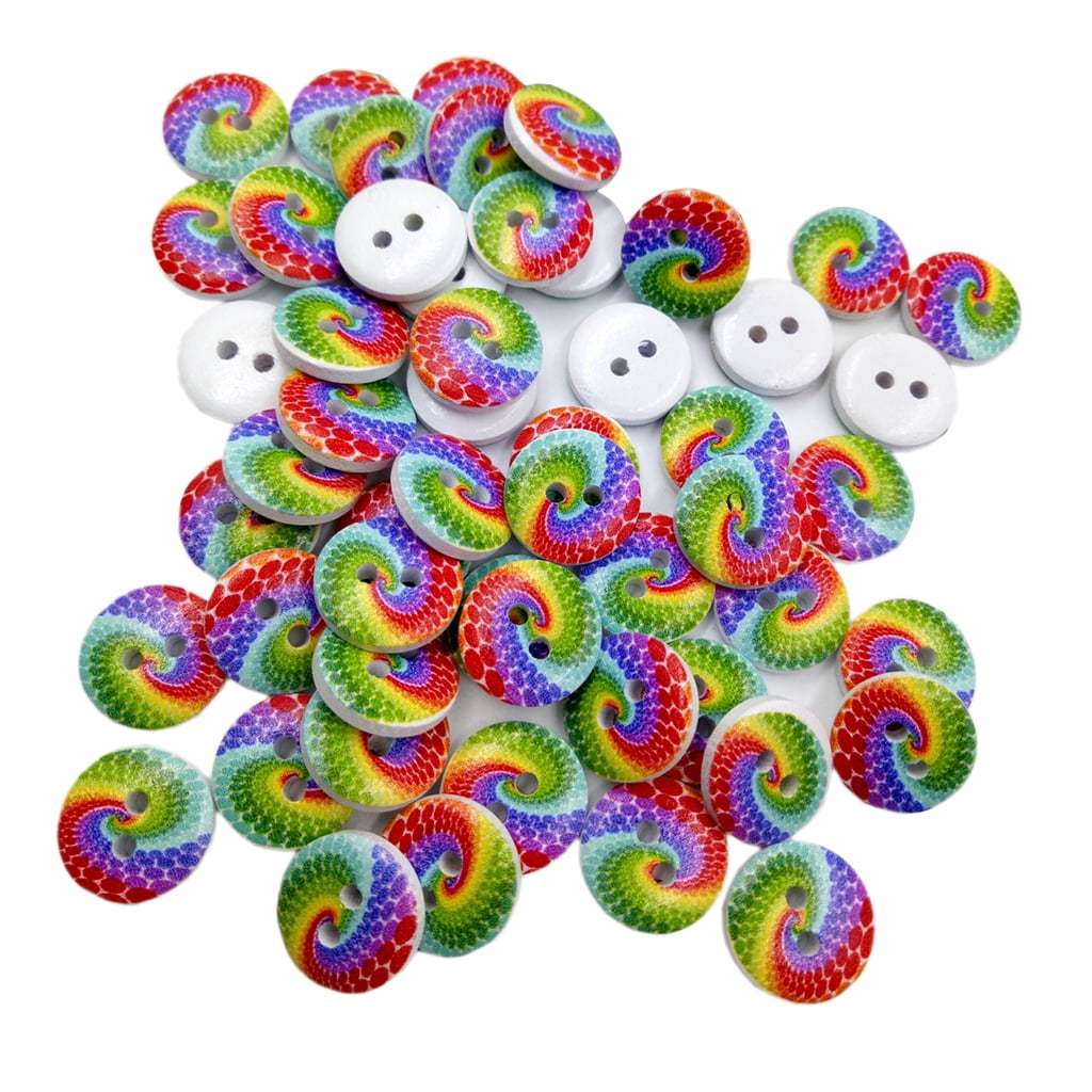 / 100 Pieces Wood Button holes Round Rainbow Buttons 25mm - Walmart.com