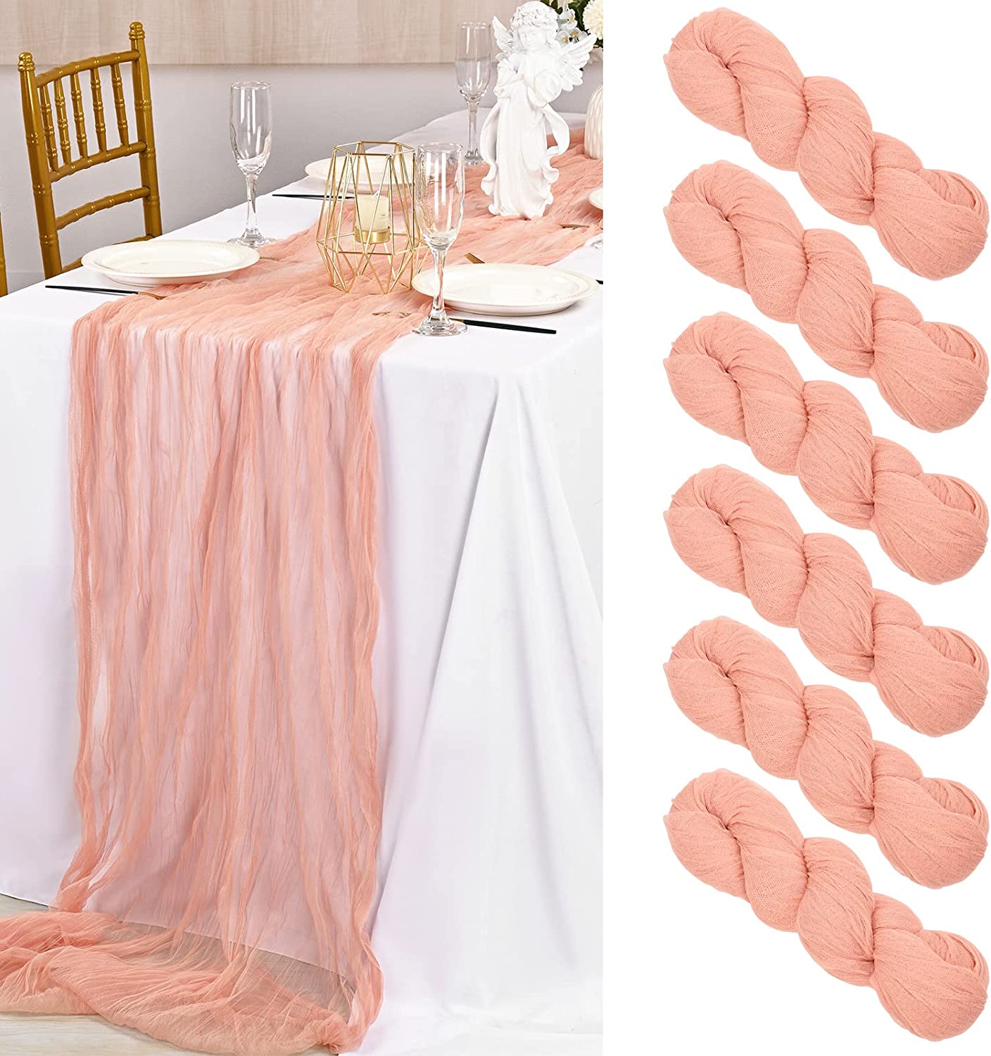 Pesonlook 6 Pack 10Ft Peach Cheesecloth Table Runner 29''x120'' Gauze ...