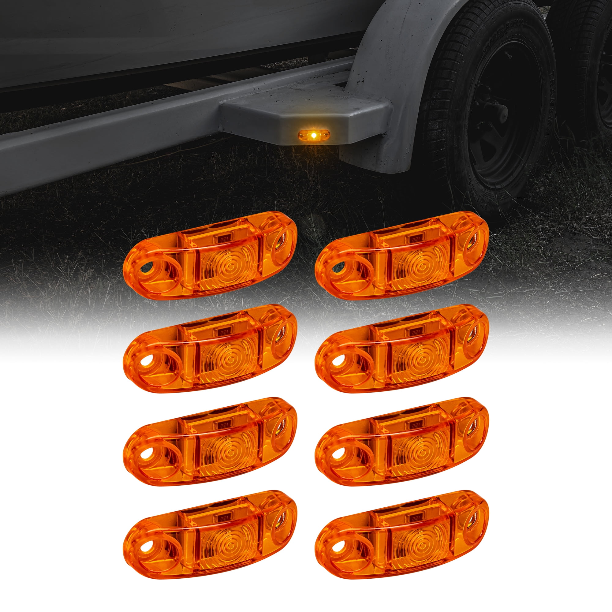 8pc 2.5" Amber LED Side Marker Light for Trailers DOT FMVSS 108 SAE P2Â ...