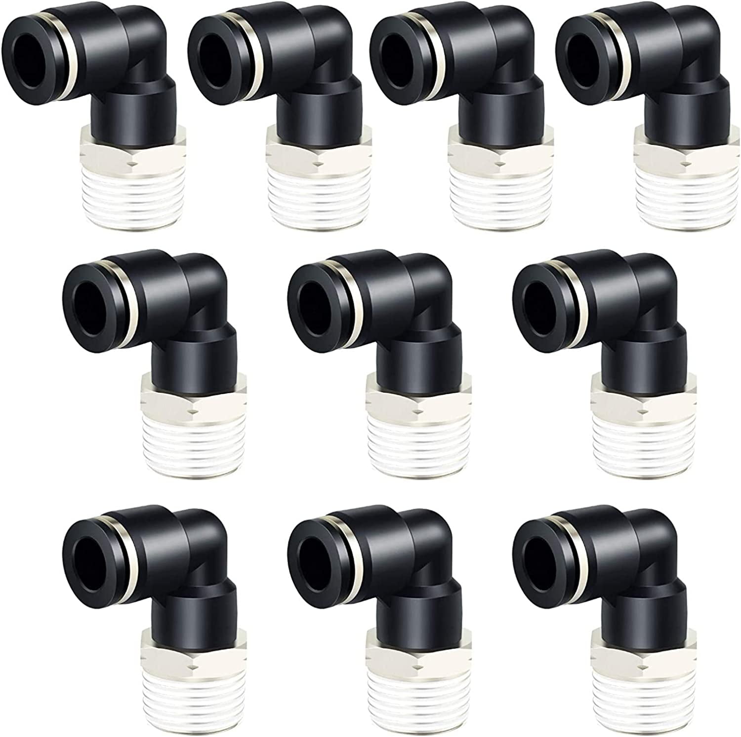 Conectores neumáticos de 10 piezas, conector de codo neumático negro, accesorios de manguera de ...