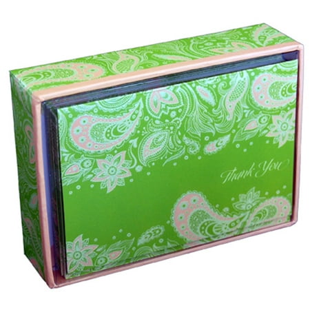 Pictura Green & Peach Paisley Box of 14 Thank You Note Cards - Walmart.com