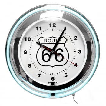 Neon Wall Clock Route 66 Circular Blue White with Pull Chain - Walmart.com