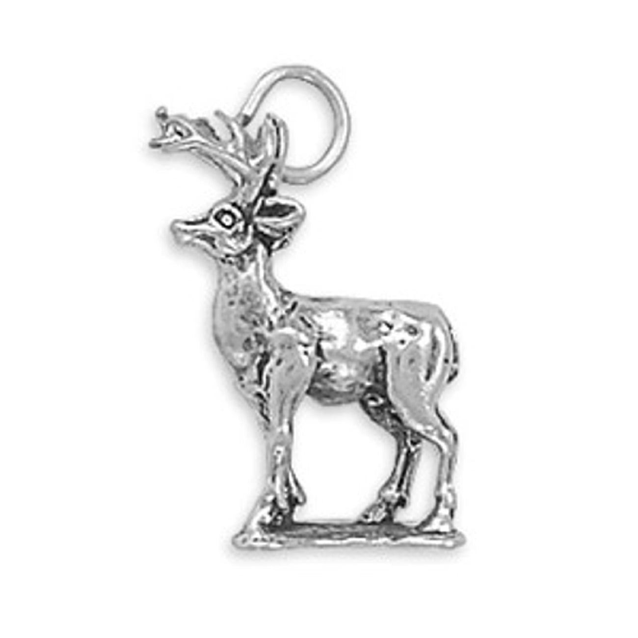 Sterling Silver 18" 1.2mm Box Chain 3D Large Antlered Trophy Buck ...