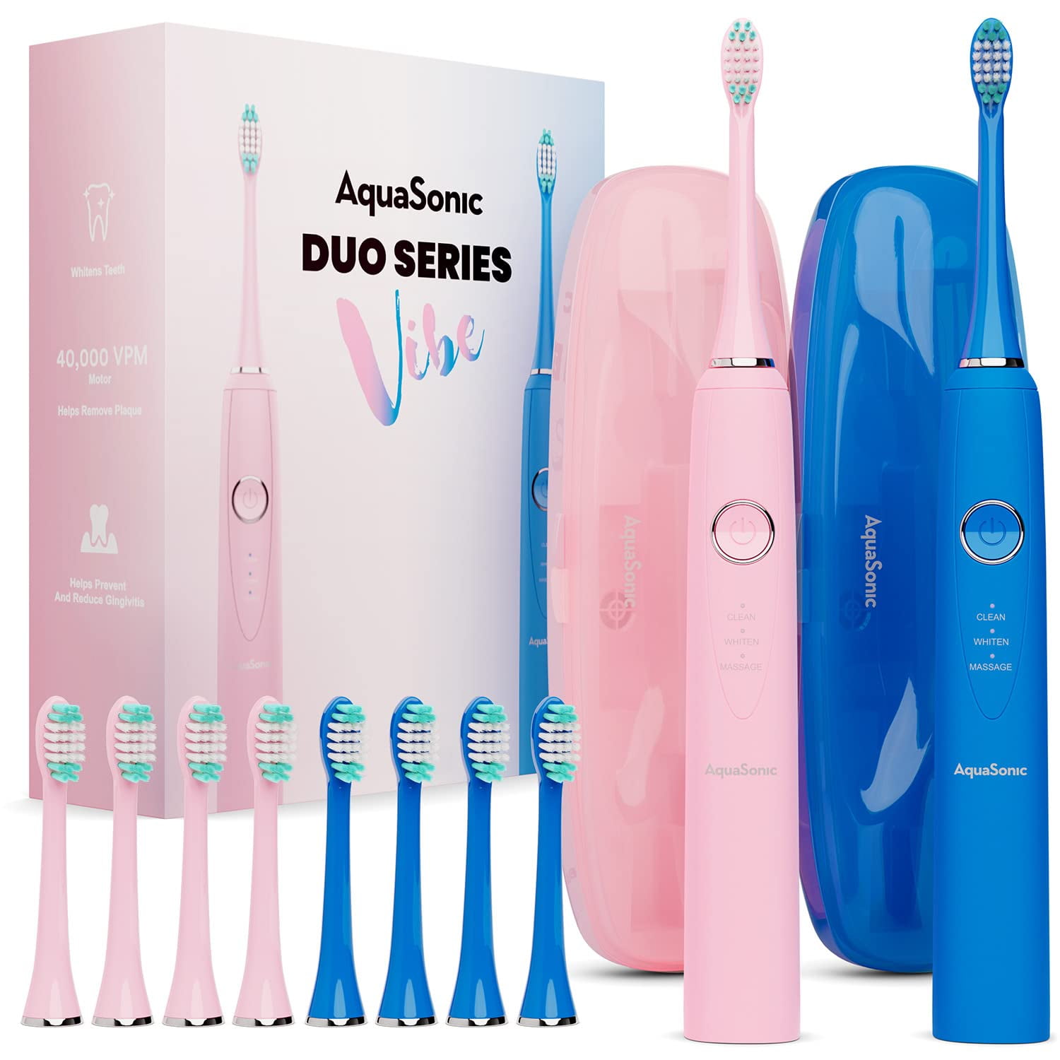 Aquasonic Vibe Duo - Cepillos de dientes eléctricos de carga rápida de ...