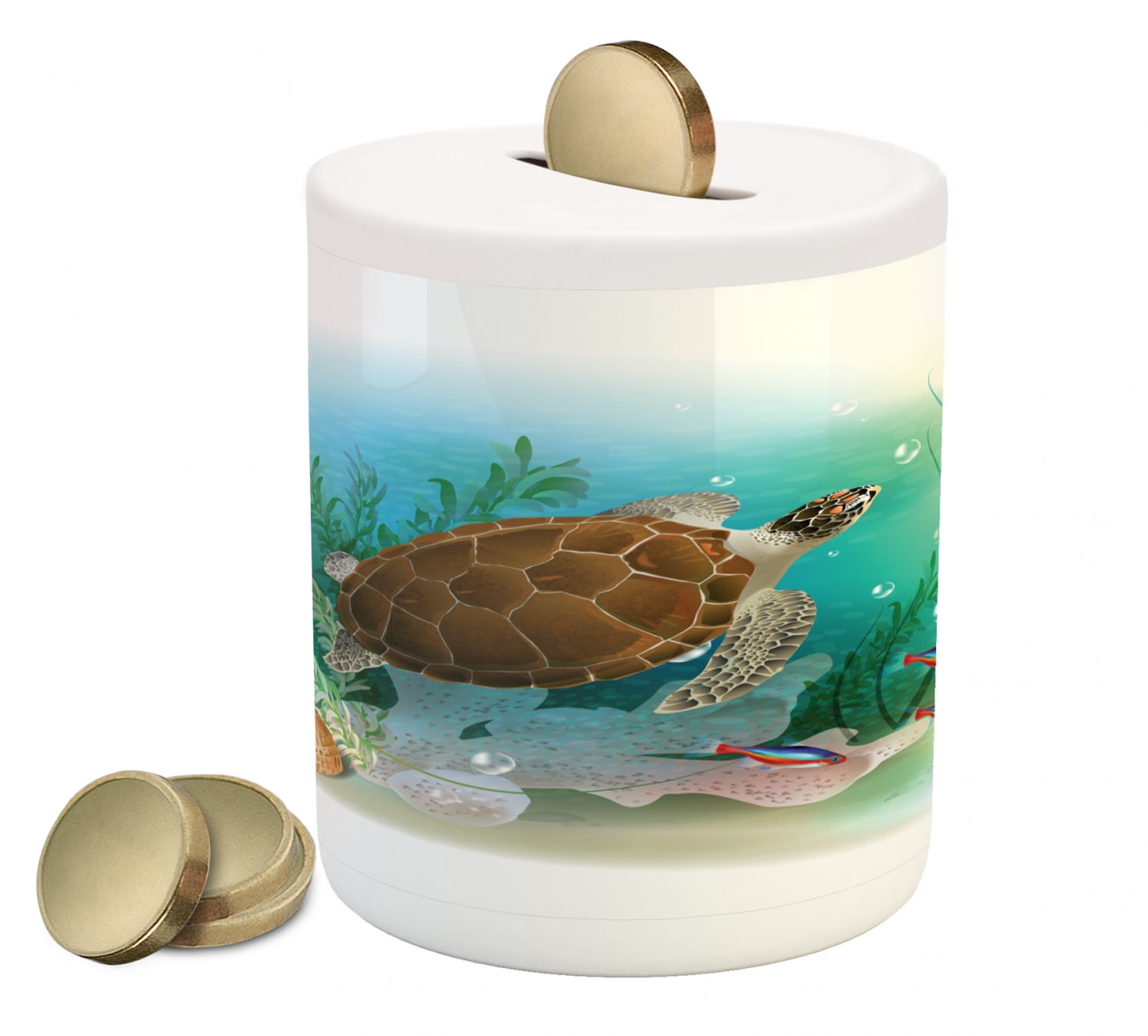 Ocean Piggy Bank, Sea Turtle Swims in the Ocean Tropical Underwater ...