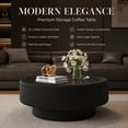 WanKaMom Modern Fluted Round Leather Glass Coffee Table with Storage ...