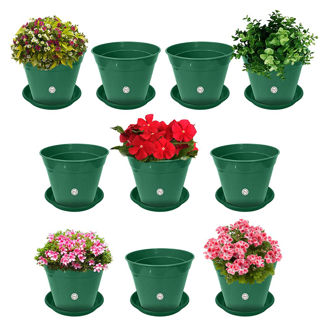 Kraft Seeds Plastic Flower Pot with Bottom Trays - Green (Pack of 10, 6 ...