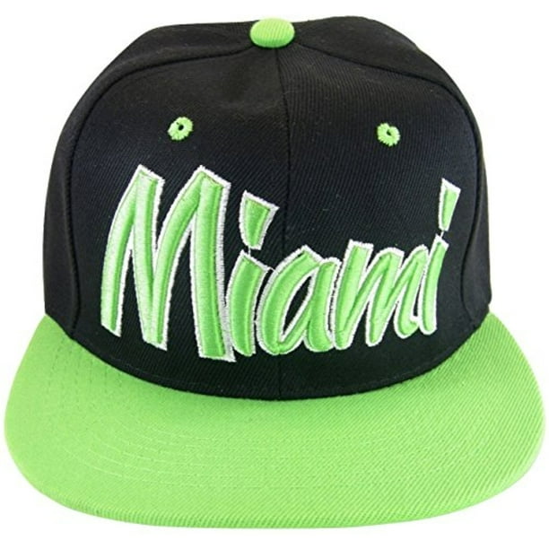 Miami Cursive Script Men's Adjustable Snapback Baseball Caps (Black ...
